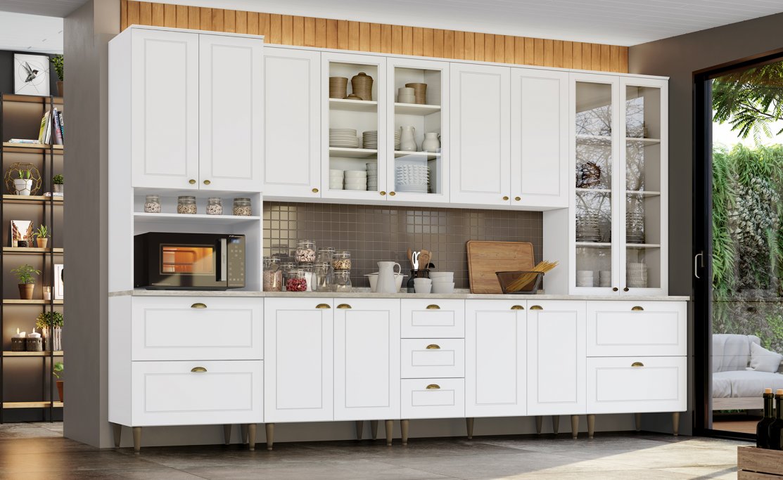 Cozinhas moduladas - Linha Americana - Americana Branca 11 v6 - Móveis Henn
